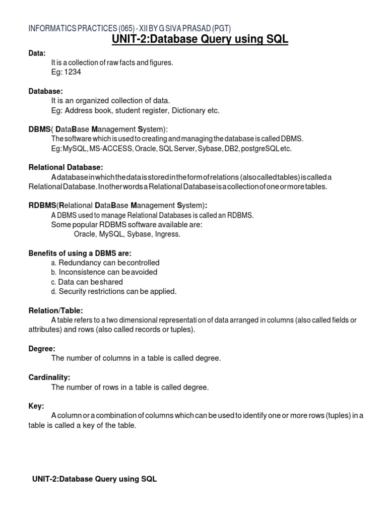 Unit 2 Databases Using Sql 1 Descargar Gratis Pdf Relational Database Relational Model