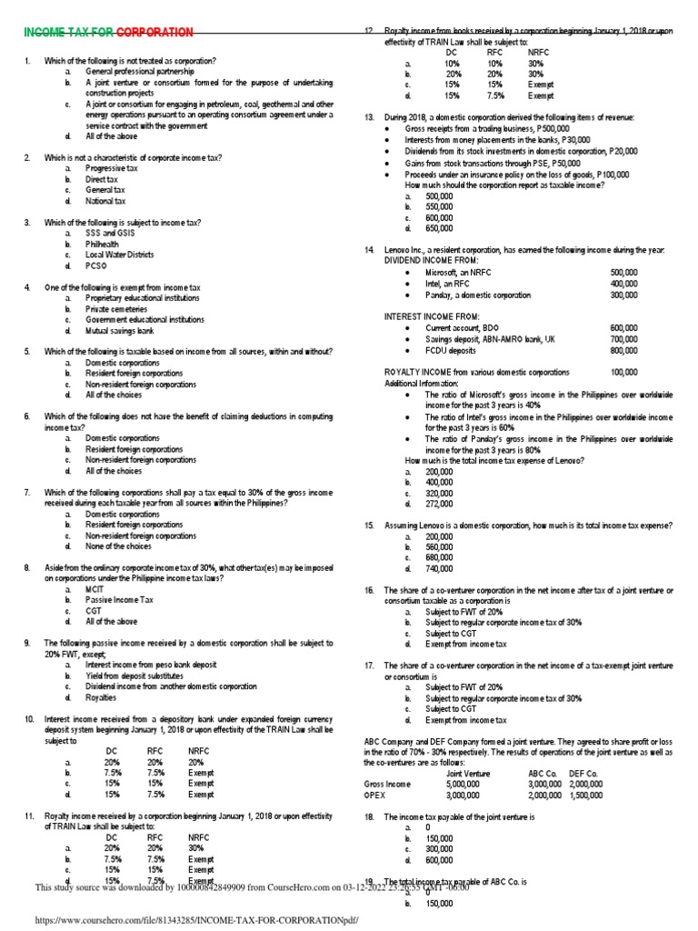 Corporate Income Tax Overview Guide | PDF | Taxes | Corporate Tax
