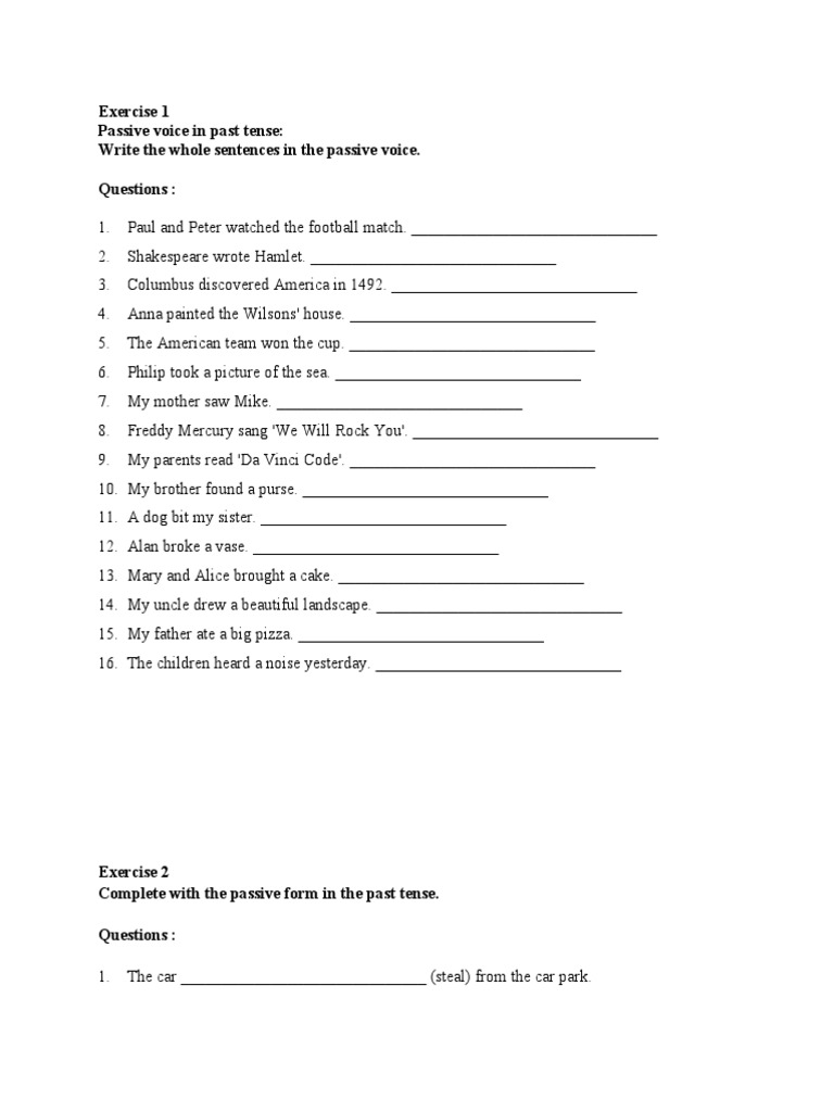 Materi 3 - Active and Passive Voice Simple Past - Exercise | PDF ...