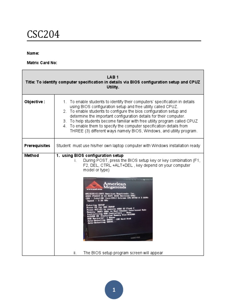 LAB 1 Computer Specification | PDF | Bios | Central Processing Unit