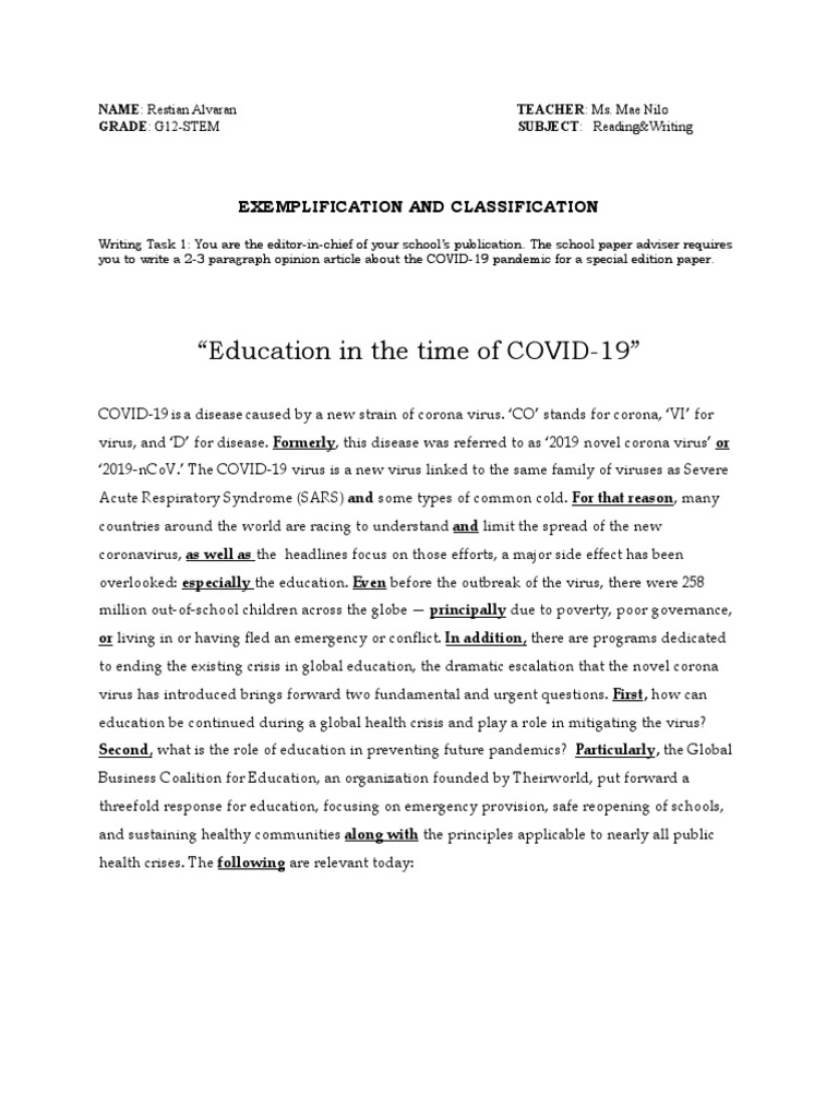 Exemplification and Classification | PDF | Pandemic | Public Health