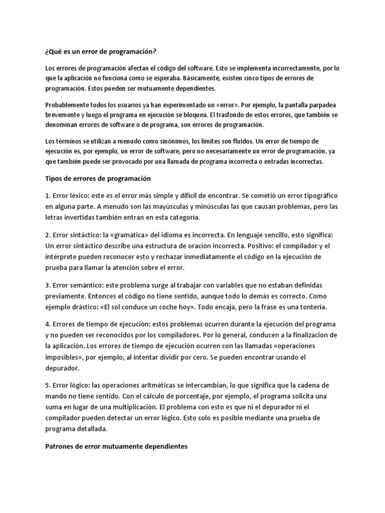 Errores en Programacion | PDF | Compilador | Lenguaje de programación