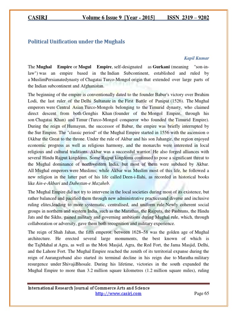 Political Unification Under The Mughals | PDF | Mughal Empire