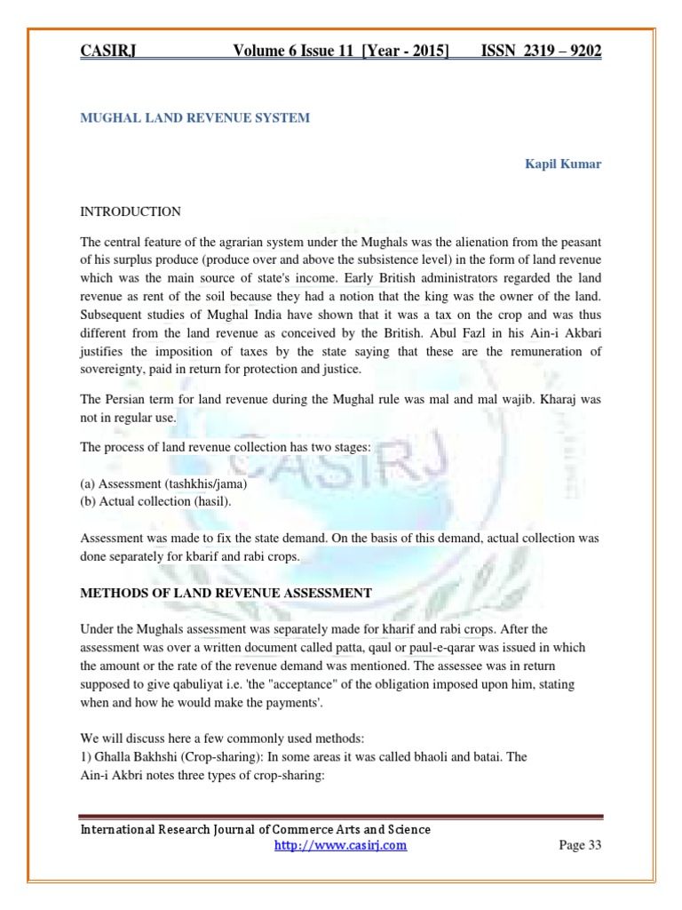Mughal Land Revenue System | PDF | Mughal Empire | Taxes