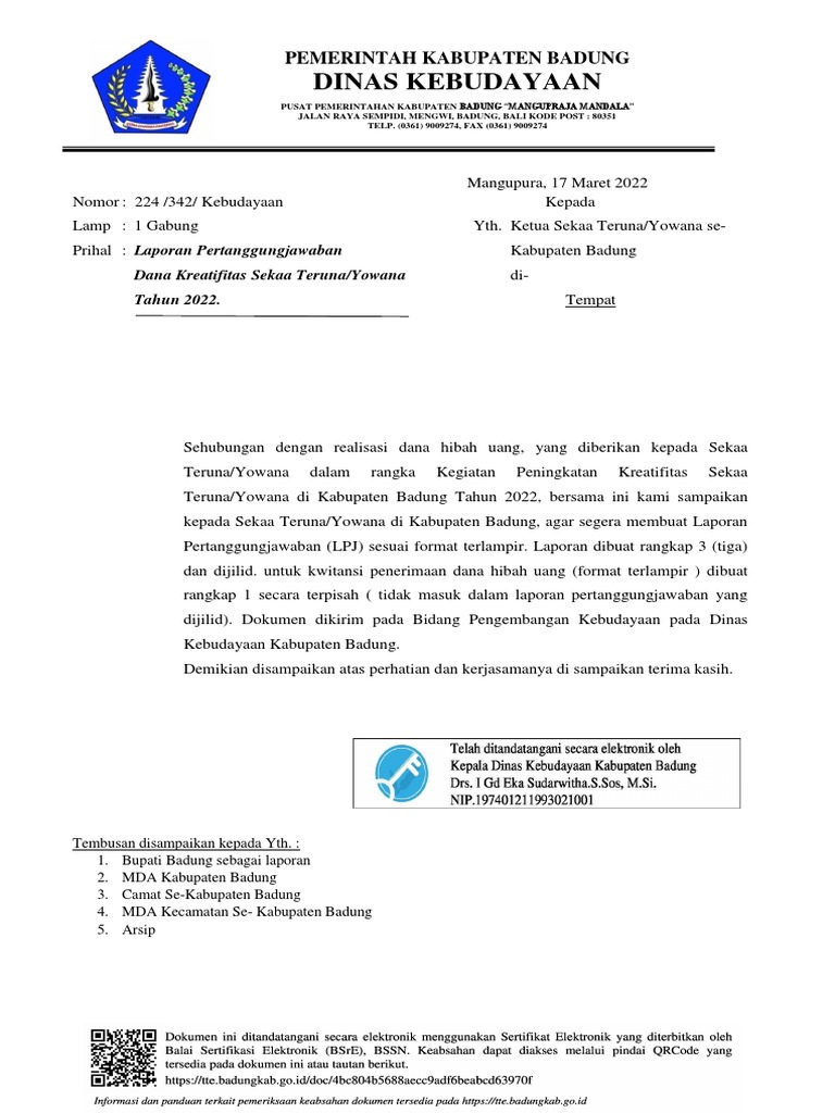 LPJ Dana Hibah Sekaa Teruna Badung | PDF | Sains & Matematika