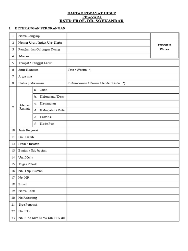 Blanko DRH Pegawai Nonpns | PDF