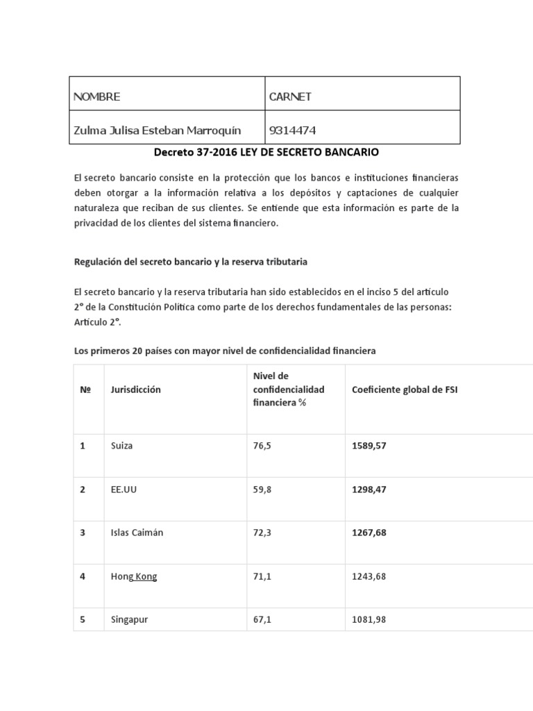 Ley Del Secreto Bancario | PDF | Secreto bancario | Bancos