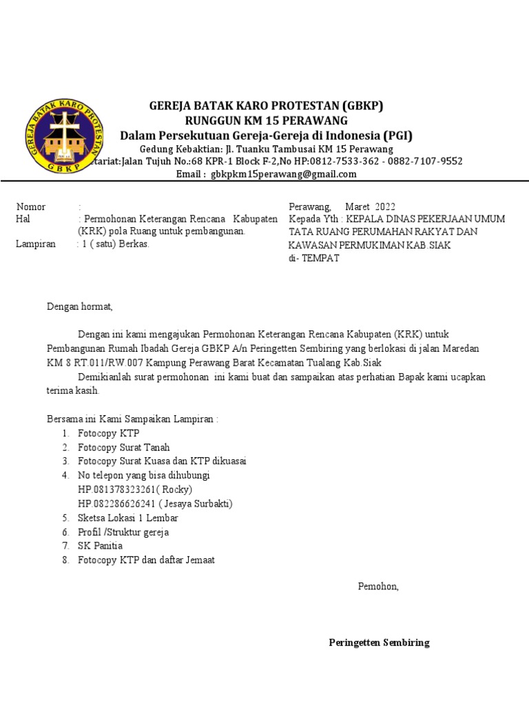 Surat Permohonan RK Imb GBKP | PDF