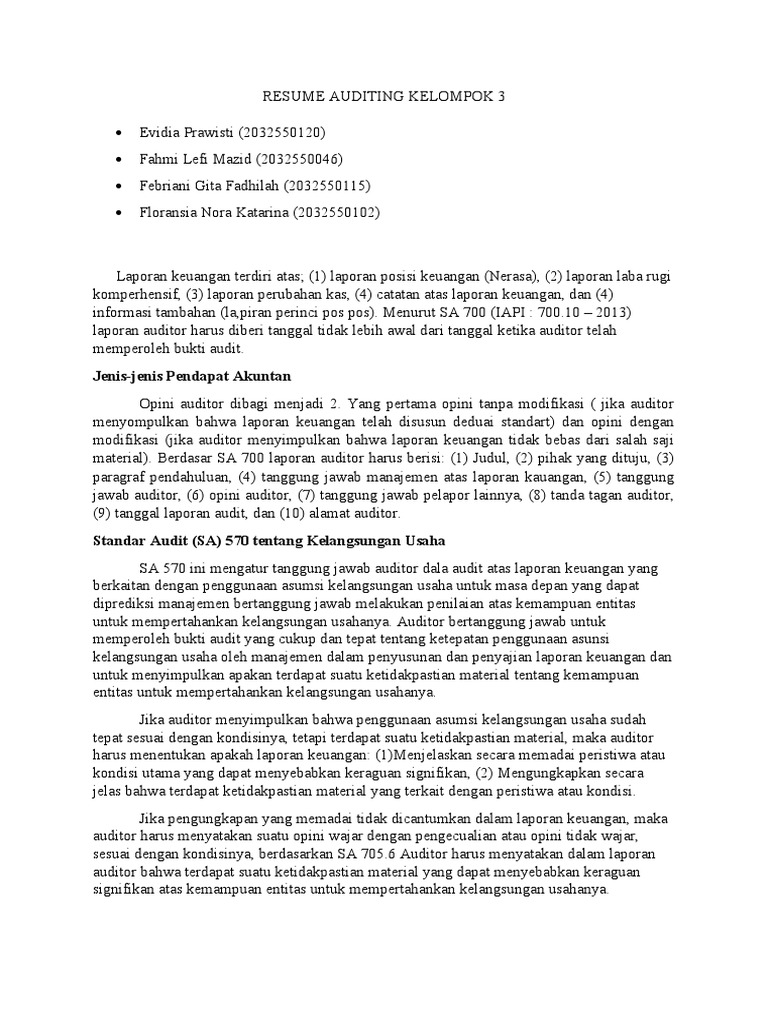 Resume Auditing Kelompok 3 - Laporan Akuntan | PDF