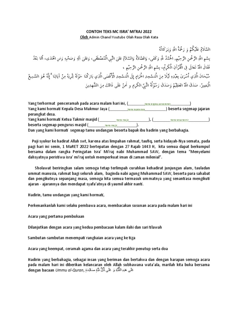 MC Isra' Mi'raj 2022 Elegan Dan Berwibawa | PDF