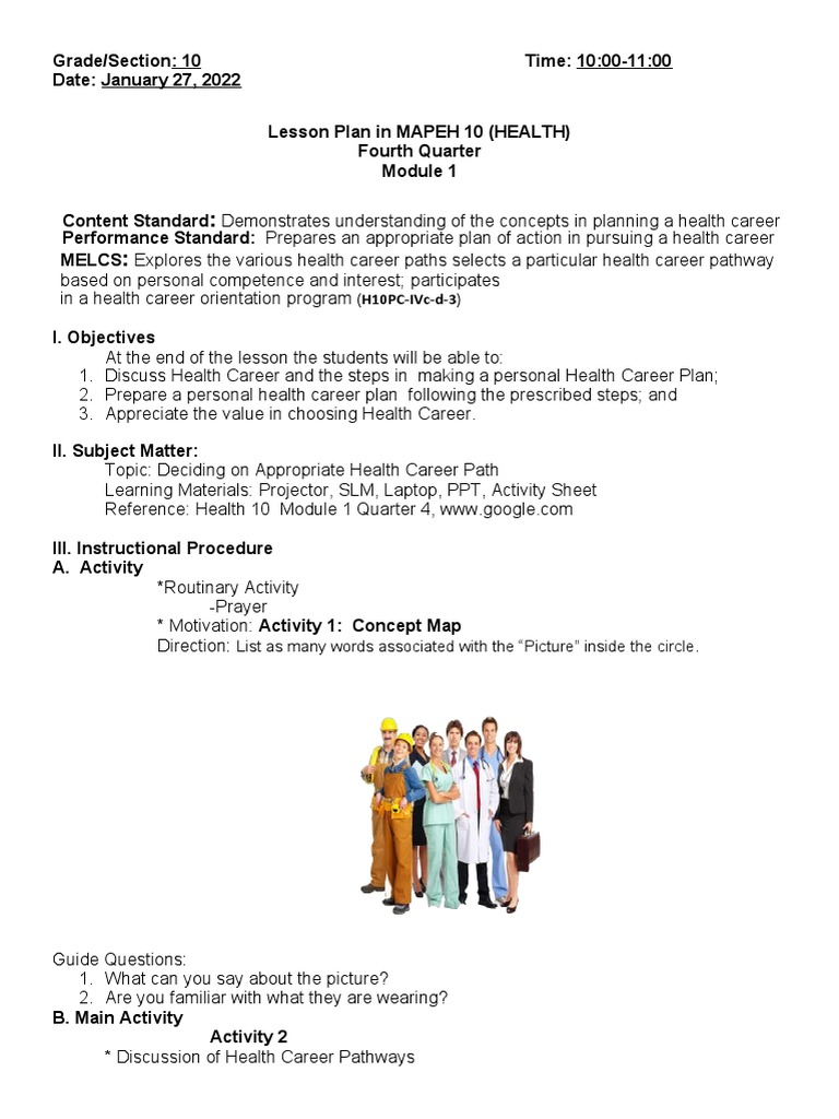 Lesson-Plan Health Career Pathways - CO2 | PDF | Lesson Plan | Teachers