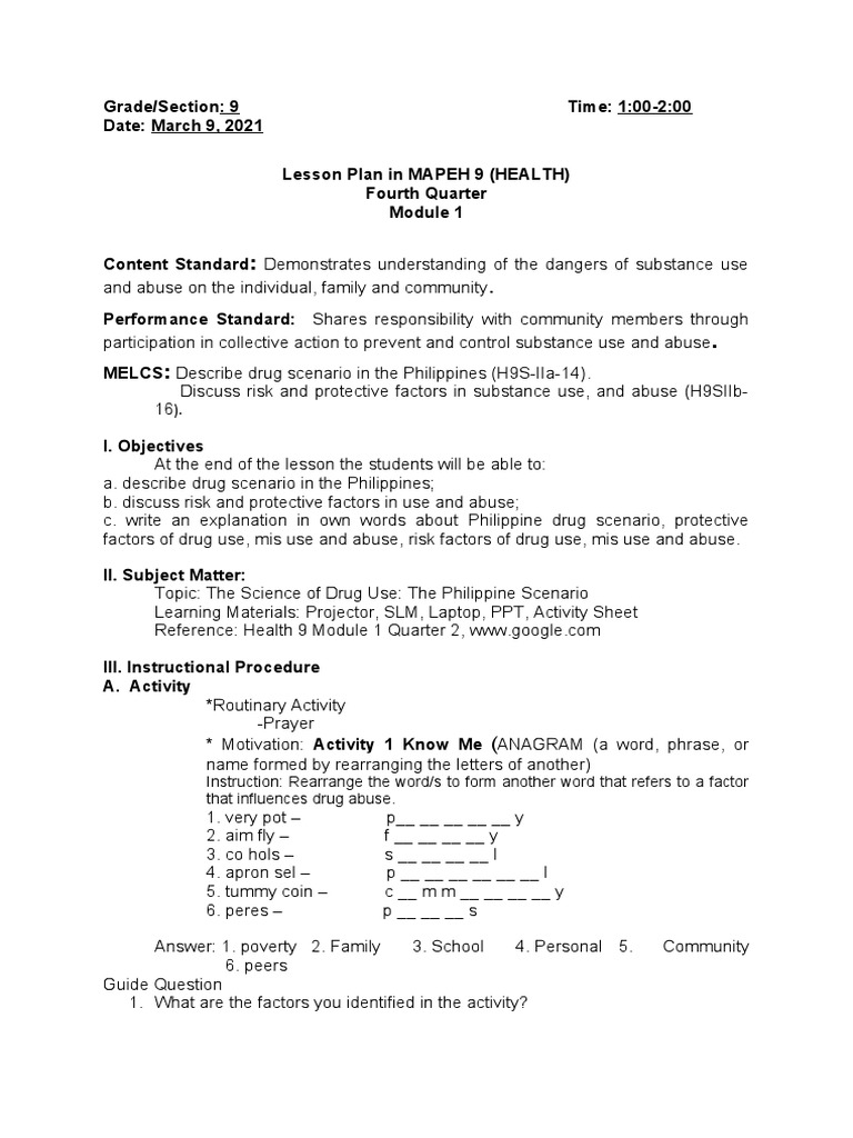 lesson-plan | PDF | Substance Abuse | Recreational Drug Use