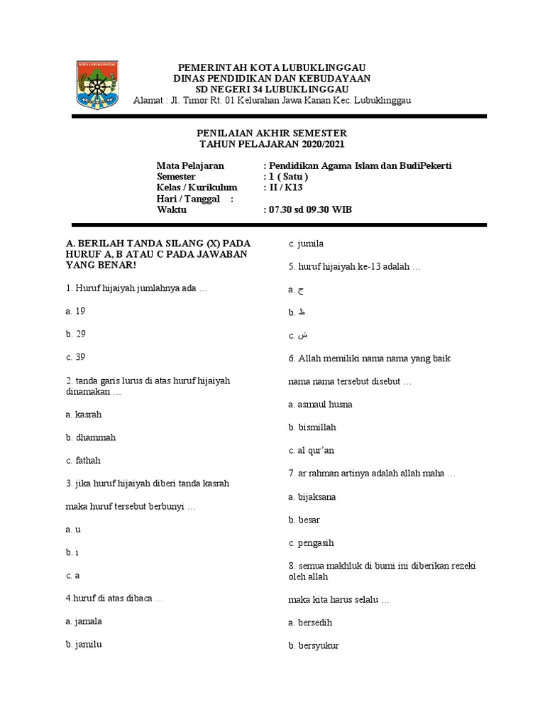 Soal Pai Kelas 2 | PDF