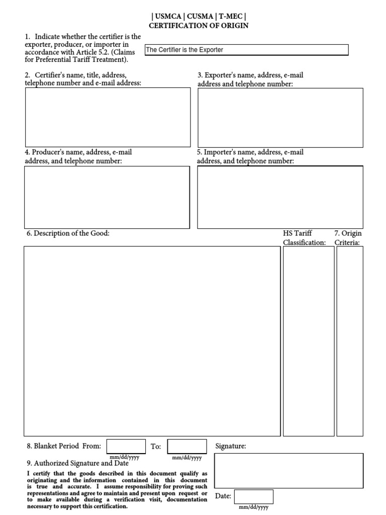 4M USMCA CUSMA T MEC Certification of Origin English Version 3 | PDF