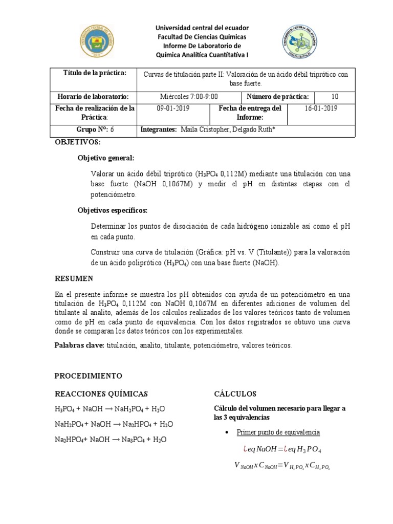 Valoración de Un Ácido Débil Triprótico Con Base Fuerte | PDF | Química ...