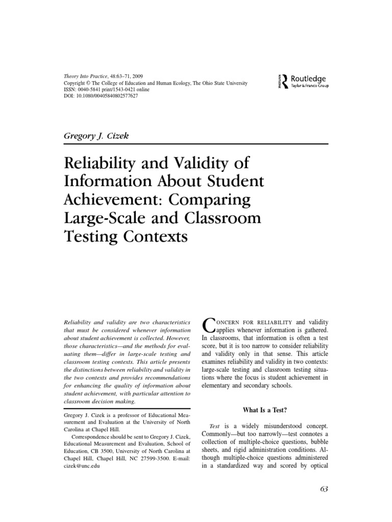 Cizek (2009, Reliability - Validity) | PDF | Educational Assessment | Validity (Statistics)