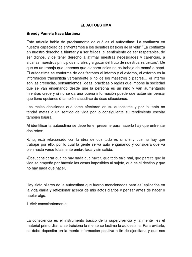 Un Resumen Del Libro Autoestima | PDF | Autoestima | Felicidad