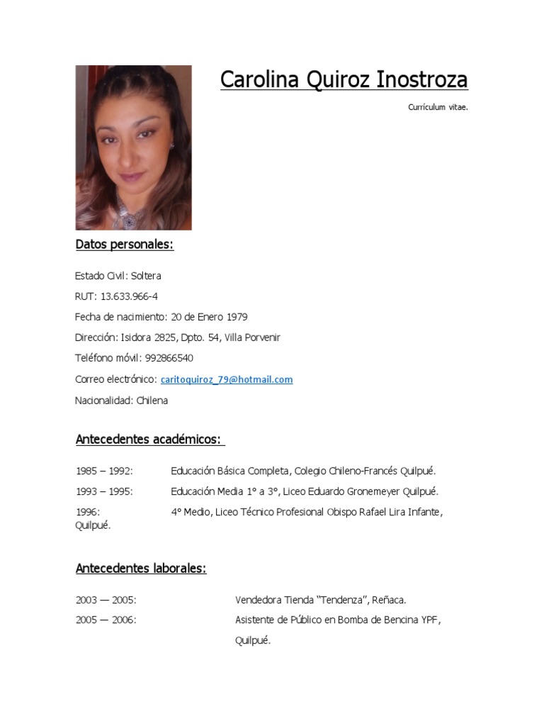 Currículum de Carolina Quiroz | PDF