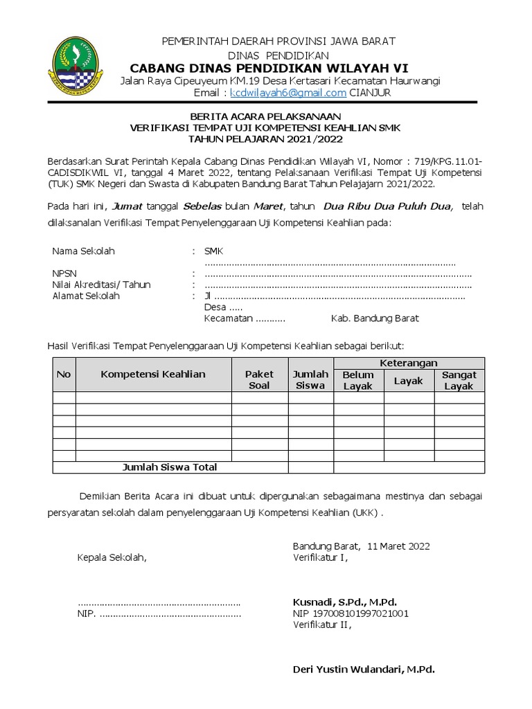 BERITA ACARA VERIFIKASI TUK SMK 2022-2. Jumat 11.03.2022 | PDF