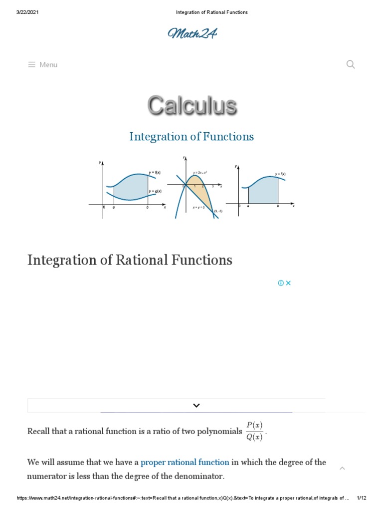 Integration of Rational Functions | PDF | Integral | Functions And Mappings