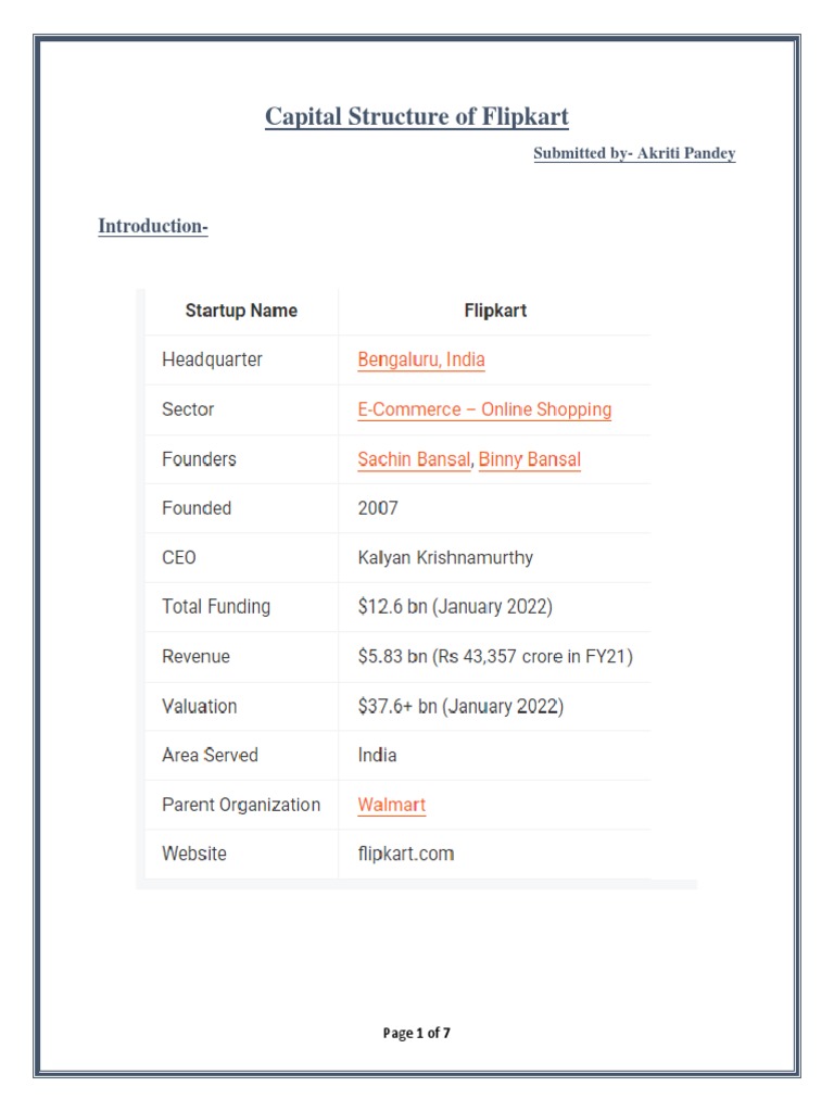 Capital Structure of Flipkart | PDF | Companies | Business