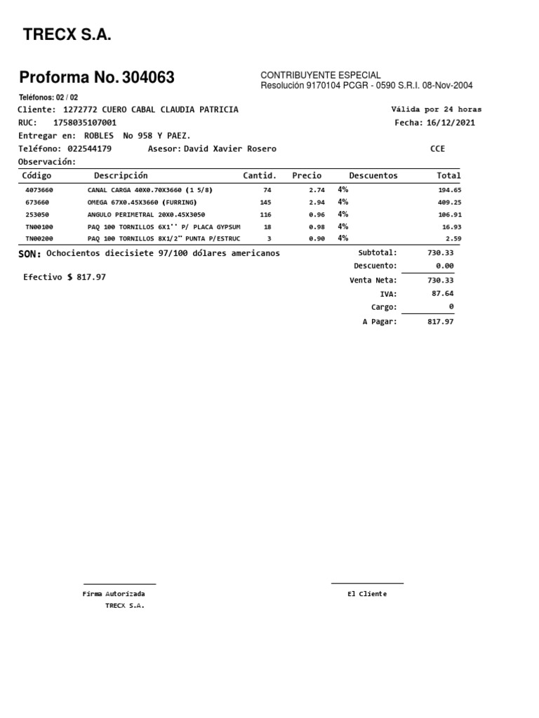 Trecx S.A.: Contribuyente Especial Resolución 9170104 PCGR - 0590 S.R.I ...
