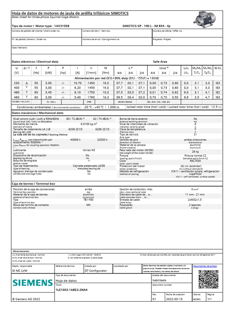 1LE1003-1AB52-2NA4 Datasheet Es en | PDF | Sectores Economicos | Máquinas