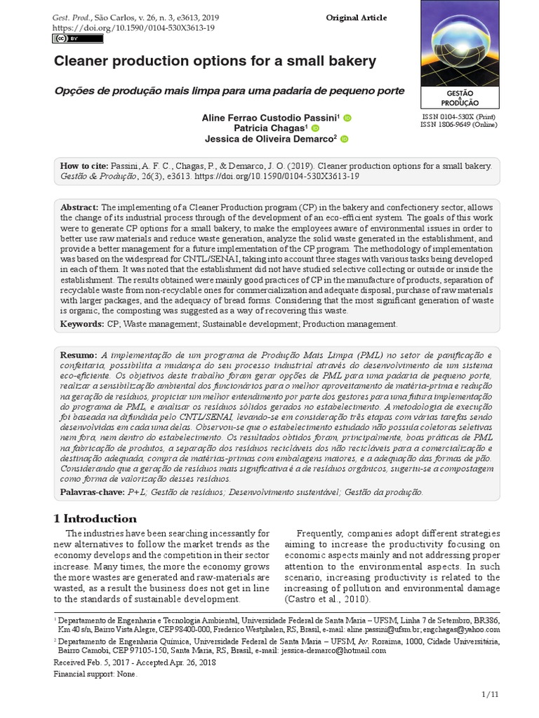 Cleaner Production Options For A Small Bakery. | PDF