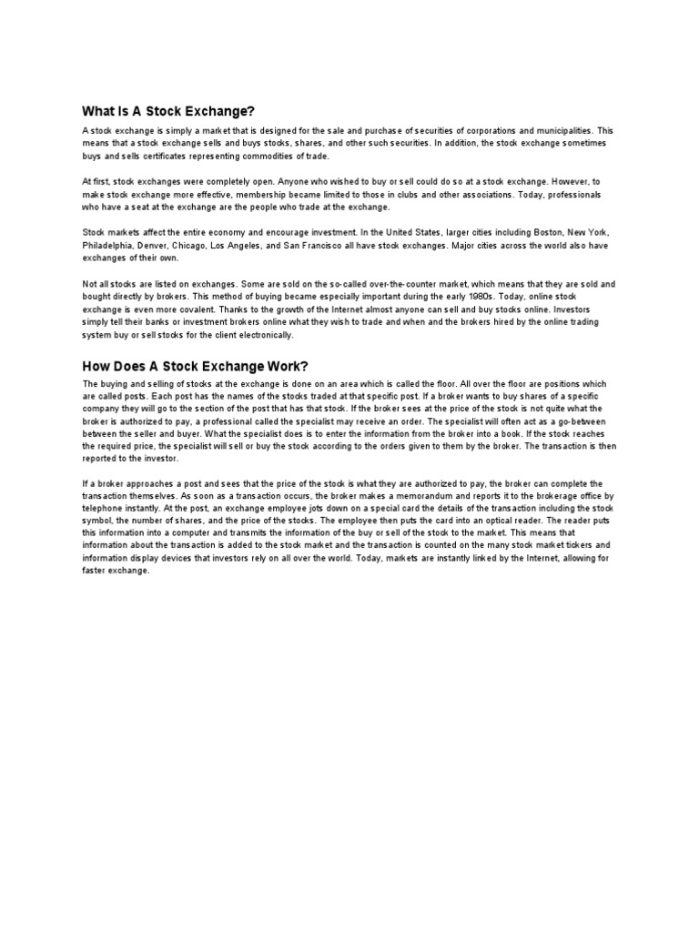 Understanding Stock Exchanges | PDF | Stocks | Stock Exchange
