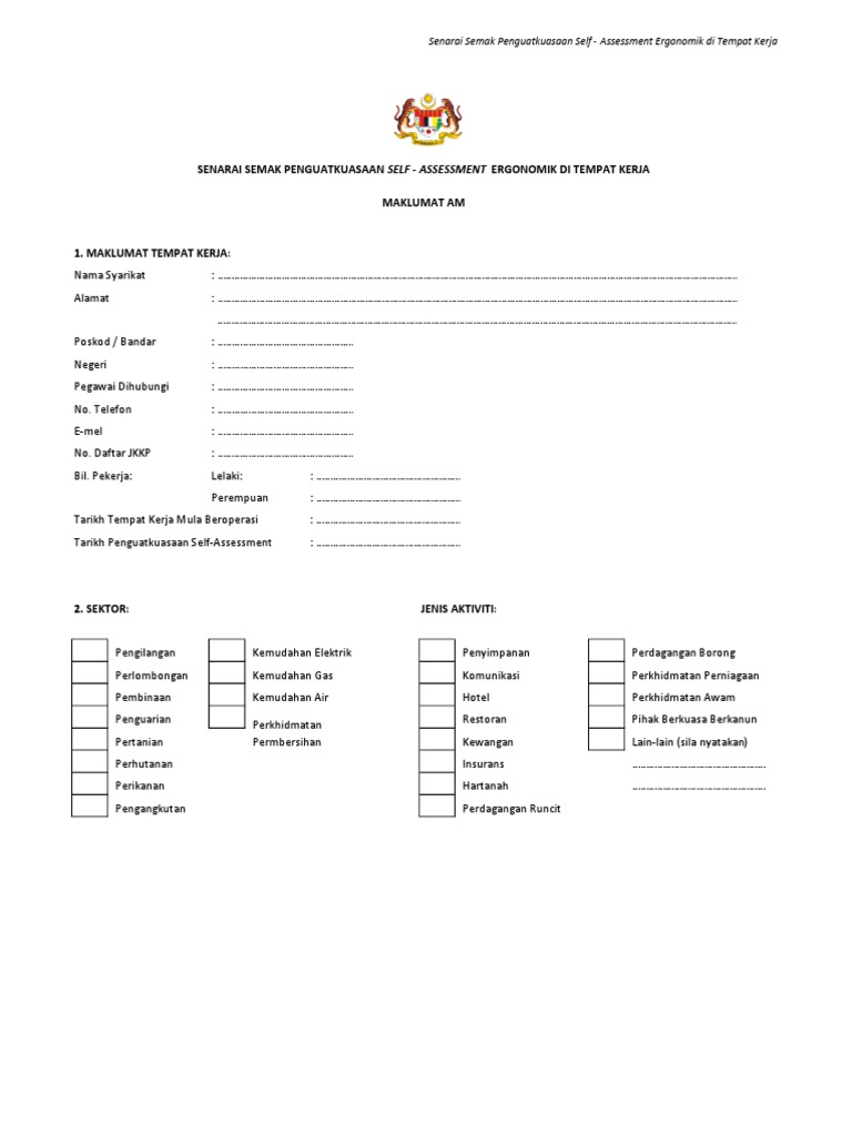 Self-Assessment Ergonomics Checklist For Workplace-2021 | PDF