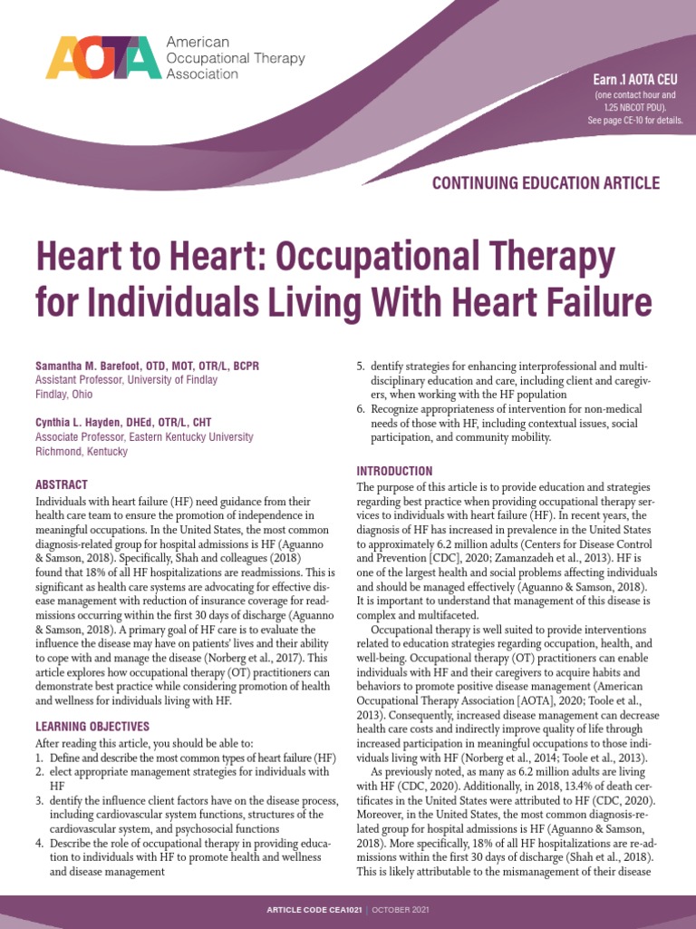 Heart To Heart: Occupational Therapy For Individuals Living With Heart ...