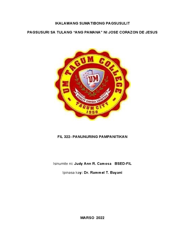 Pagsusuri Tungkol Sa Kwnetong Pamana Ikalawang Sumatibong Pagsusulit | PDF