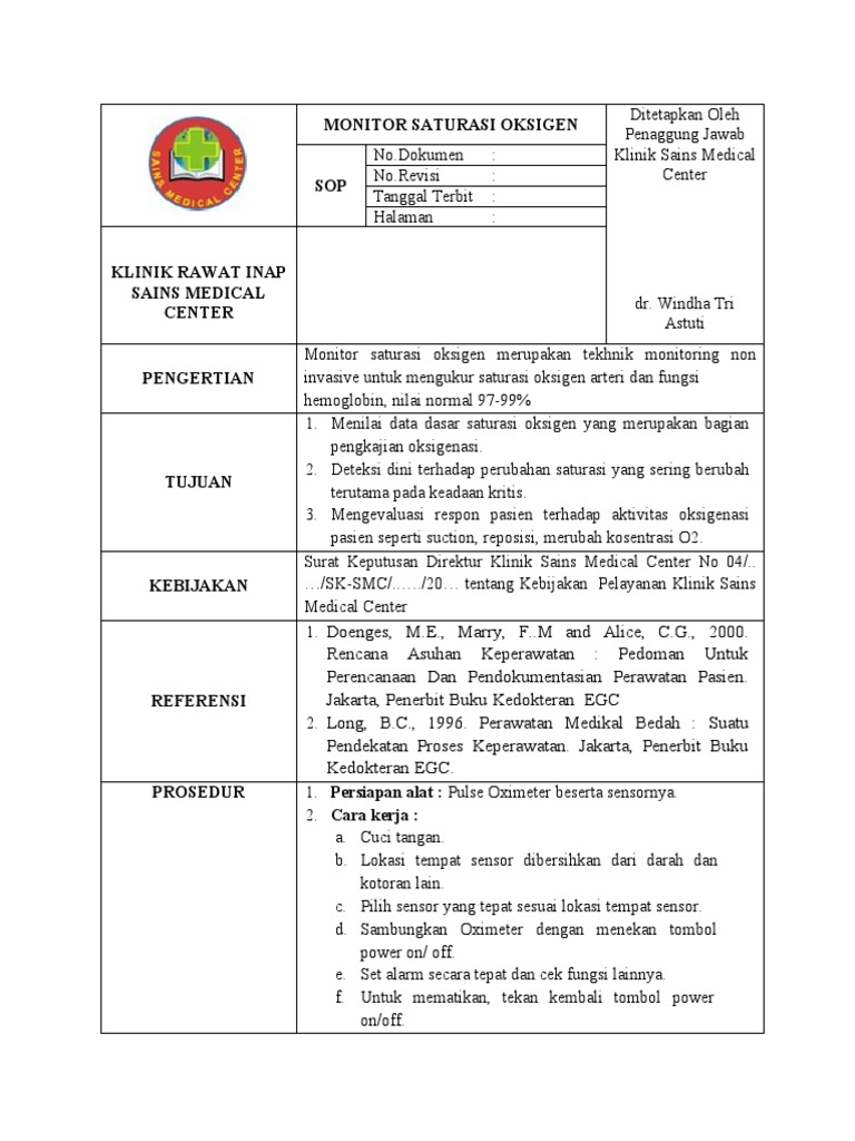 Sop Monitor Saturasi Oksigen | PDF