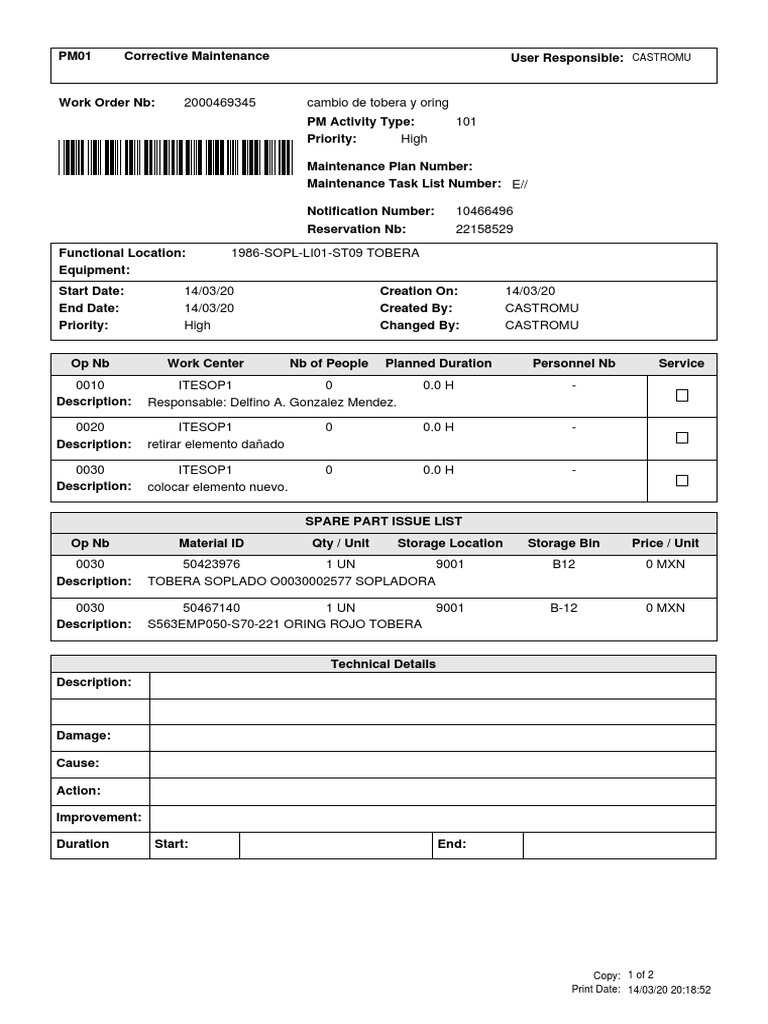 Corrective Maintenance Work Order 101 | PDF