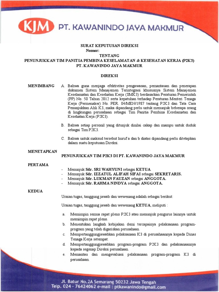 SK Penunjukkan Tim p2k3 | PDF