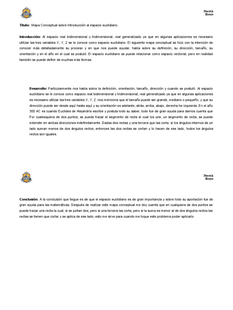 Mapa Conceptual Del Espacio Euclidiano | PDF | Ángulo | Espacio euclidiano