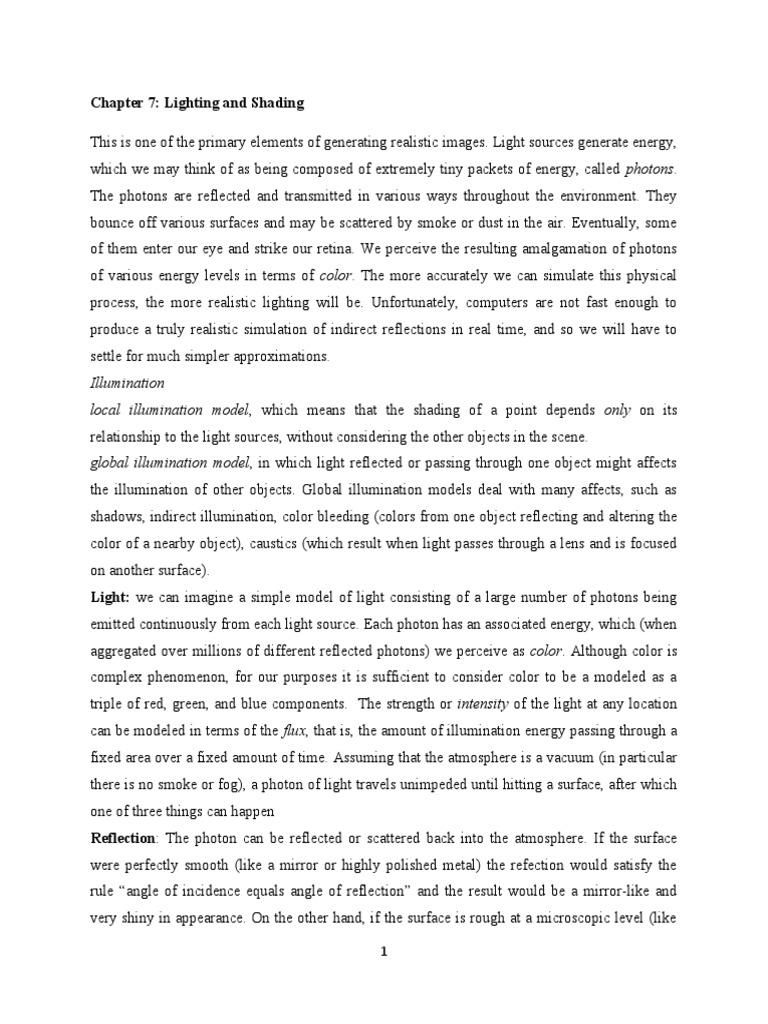 Chapter 7 Lighting and Shading | PDF | Reflection (Physics) | Texture ...