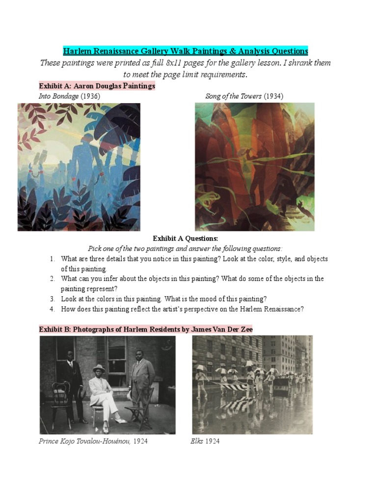 Harlem Renaissance Gallery Walk | PDF | Paintings | Harlem Renaissance