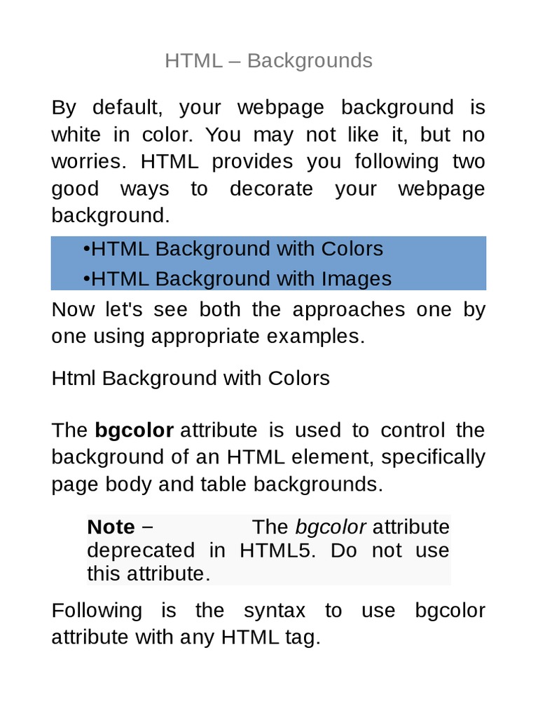 HTML - Decorate Webpage Background | PDF | Html Element | Html