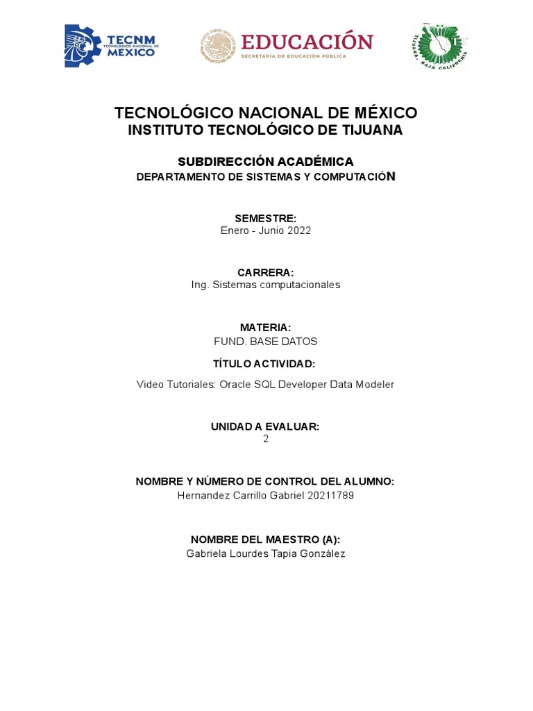 Al2 2 Video Tutoriales Oracle Sql Developer Data Modeler Pdf Oracle Corporation Bases De