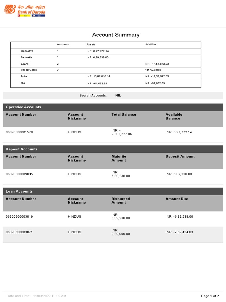 Account Summary: Operative Accounts | PDF | Deposit Account | Credit