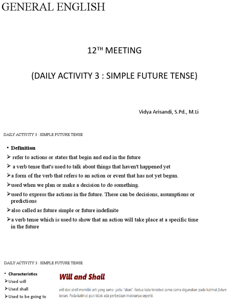 Daily Activity 3 Simple Future Tense Pdf Verb Grammatical Tense