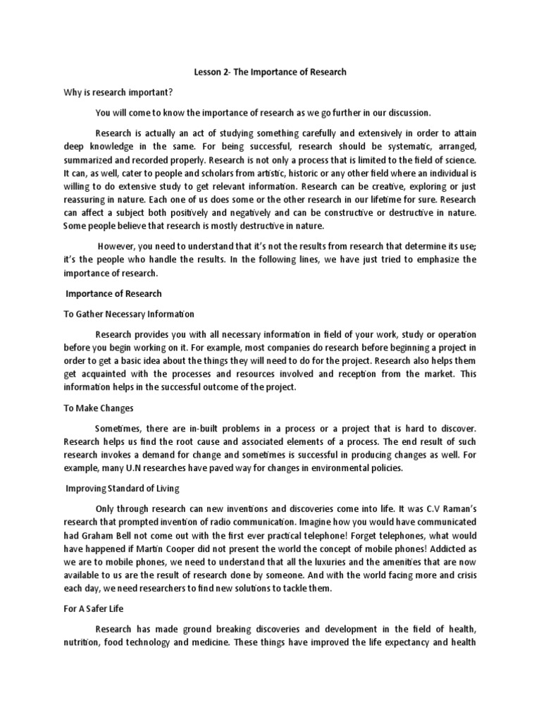 Lesson 2 The Importance of Research (RM) | PDF | Science | Cognition