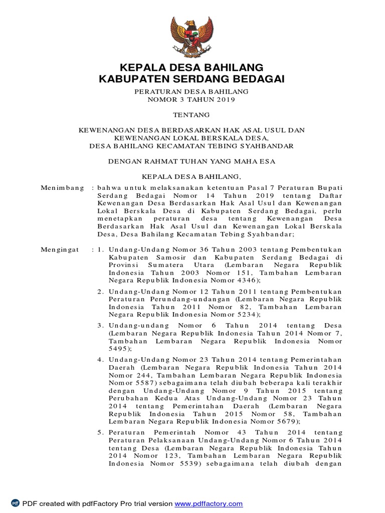 Contoh Perdes Kewenangan Desa | PDF