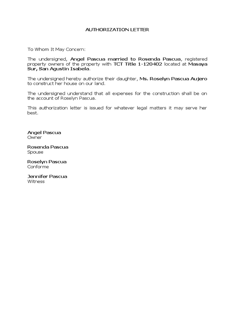 Authorization Letter To Build A House | PDF
