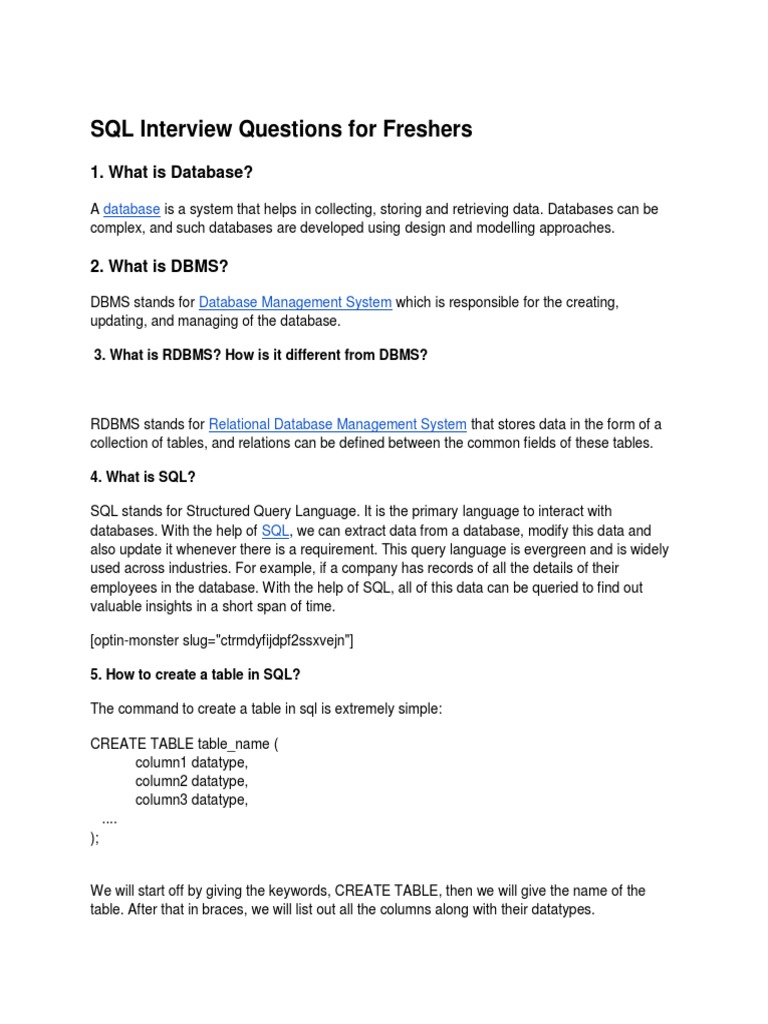 SQL Interview Questions PDF | PDF | Relational Database | Databases