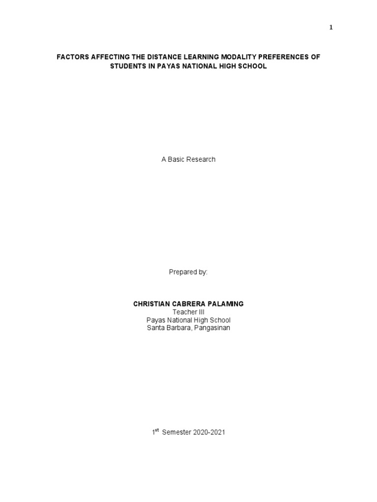 FinalBR Christian C. Palaming | PDF | Distance Education | Learning