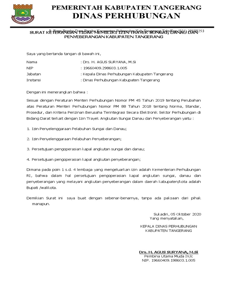 Surat Pernyataan Tidak Memiliki Izin Trayek | PDF