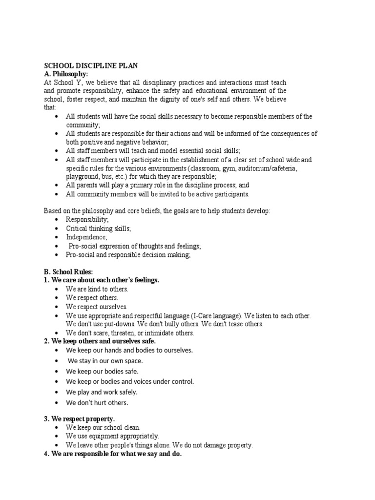Sample School Discipline Plan | PDF | Disciplines | Social Skills