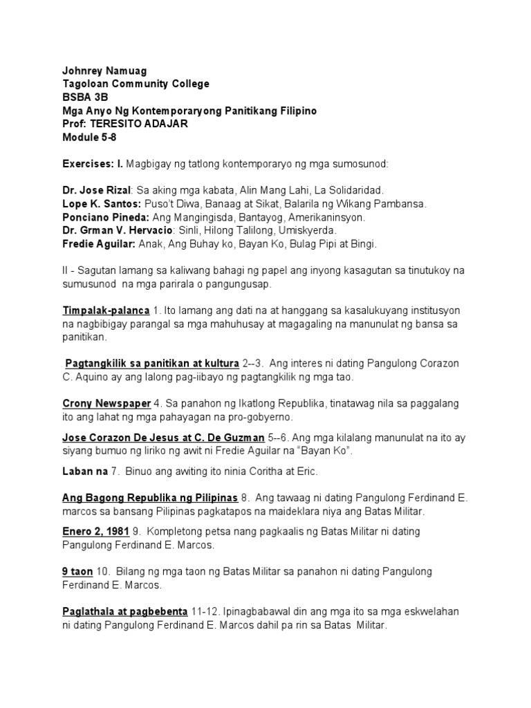 Johnrey Namuag Filipino Module 5-8 | PDF